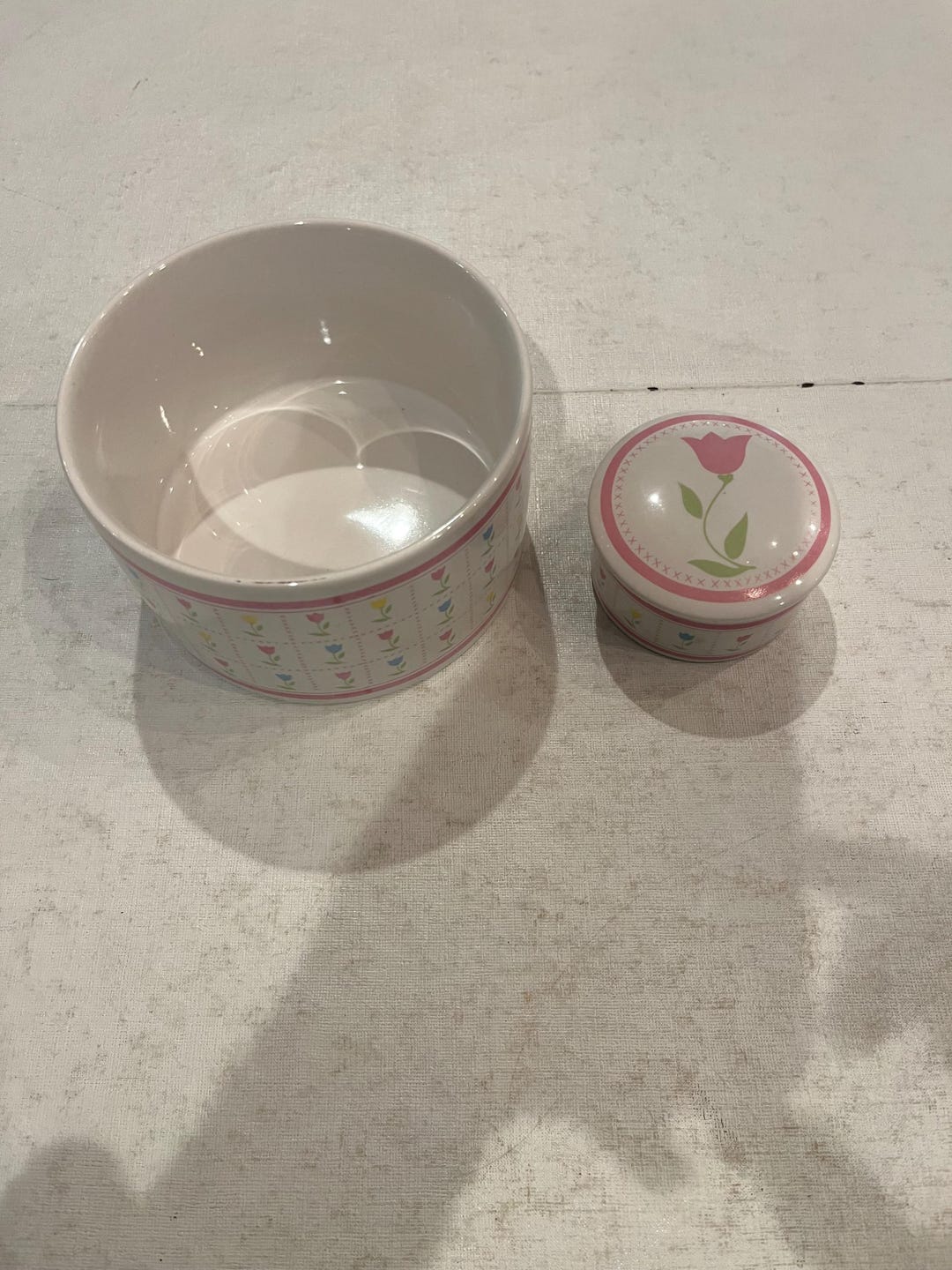 Vintage FTDA Pink and White Tulip Floral Ceramic Dish and Candle Set ...