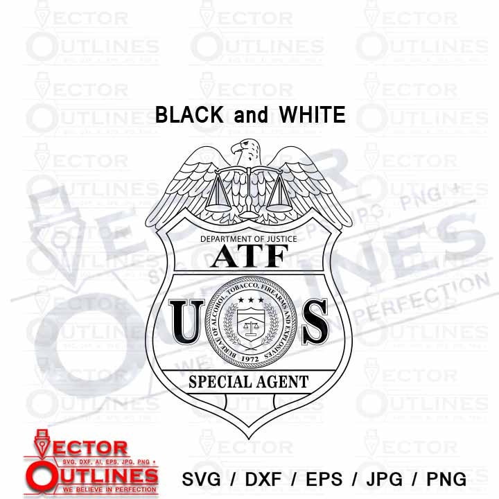 ATF Special Agent Dept Of Justice black white clip art svg | Etsy