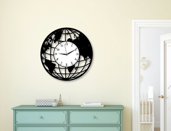 World Map Wall Clock Globe Map Clock Wall Watch Modern - Etsy