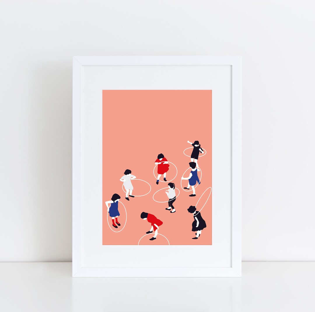 Art Print LETS PLAY Fine Art Giclee Print, Kids Playing Hola Hoop ...