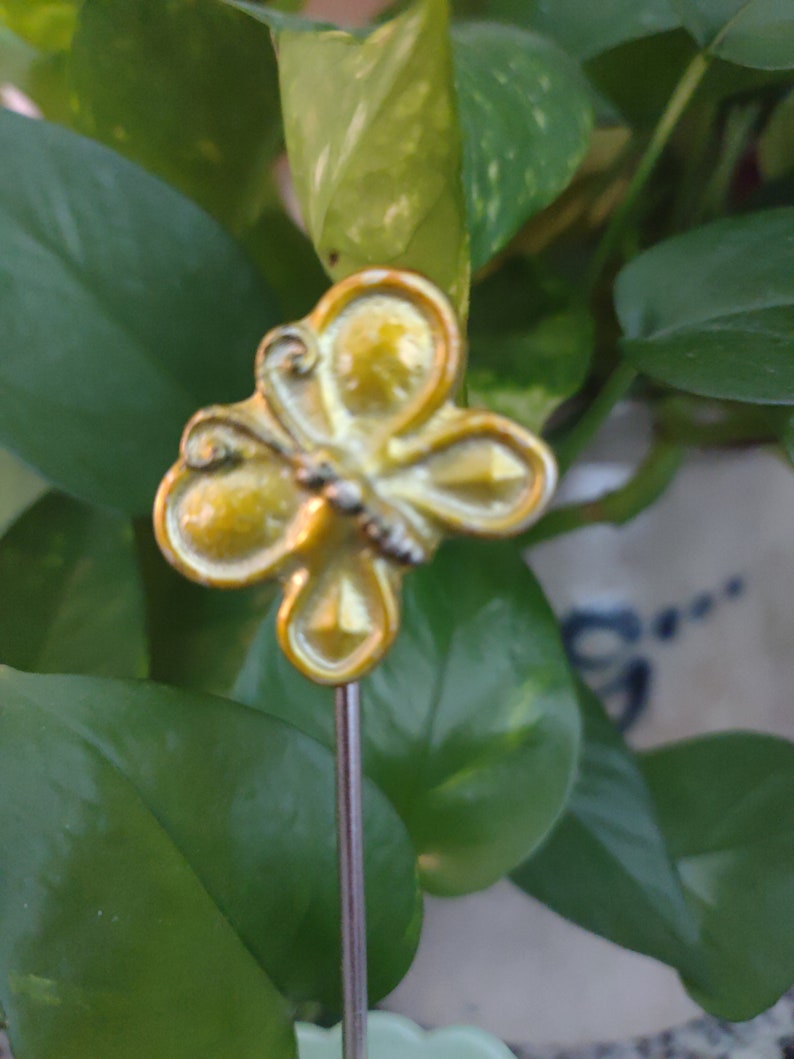 Flowers & Butterfly Pewter Plant Stakes in Vibrant Colors - Etsy