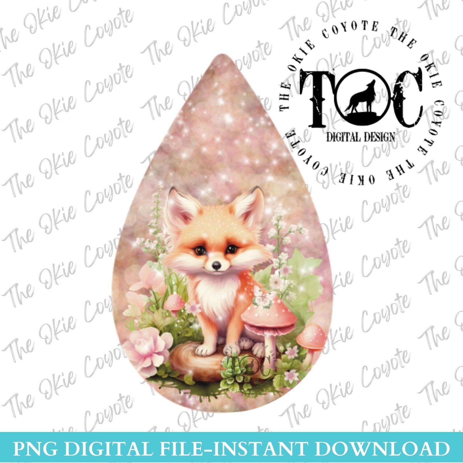 Pink Cottage Core Fox Sublimation Teardrop Earring PNG, Earring ...