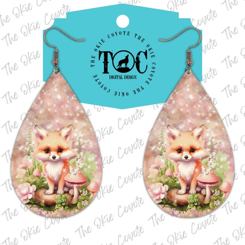 Pink Cottage Core Fox Sublimation Teardrop Earring PNG - Etsy