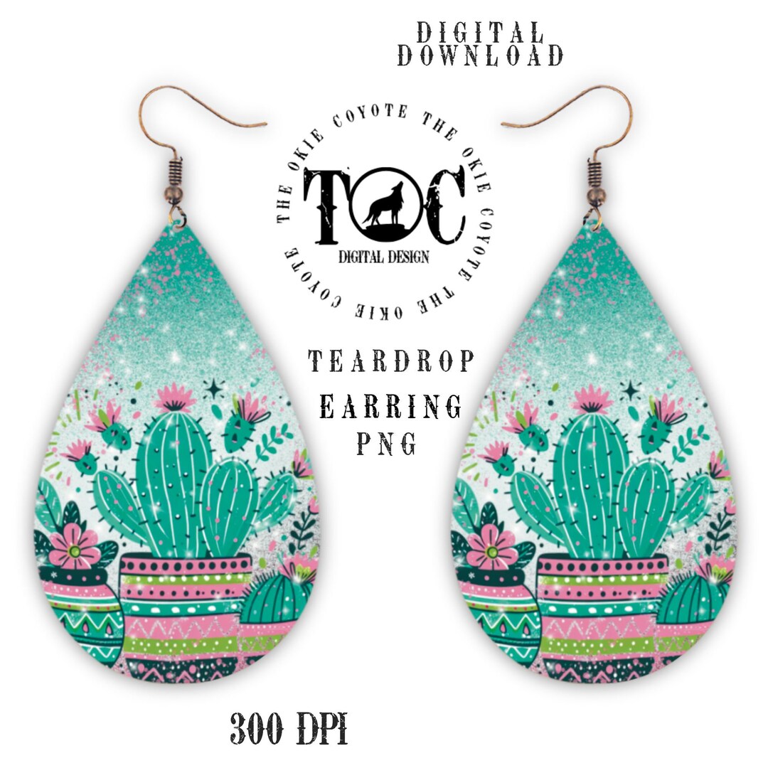 Teardrop Earring PNG Template: Cactus Design (digital Download) - Etsy