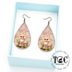 Pink Cottage Core Fox Sublimation Teardrop Earring PNG - Etsy