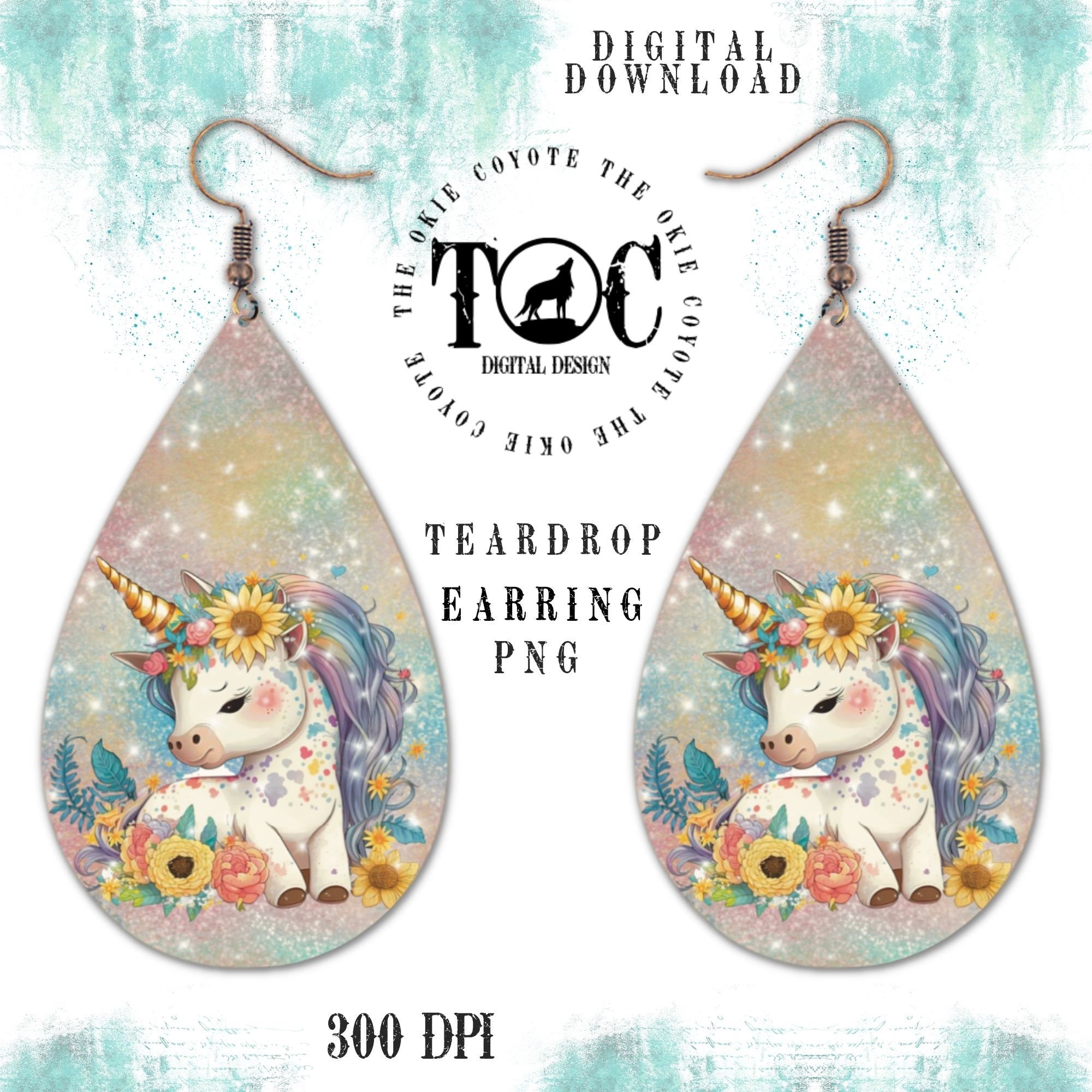 Baby Unicorn Teardrop Earring PNG Template, Digital Download ...