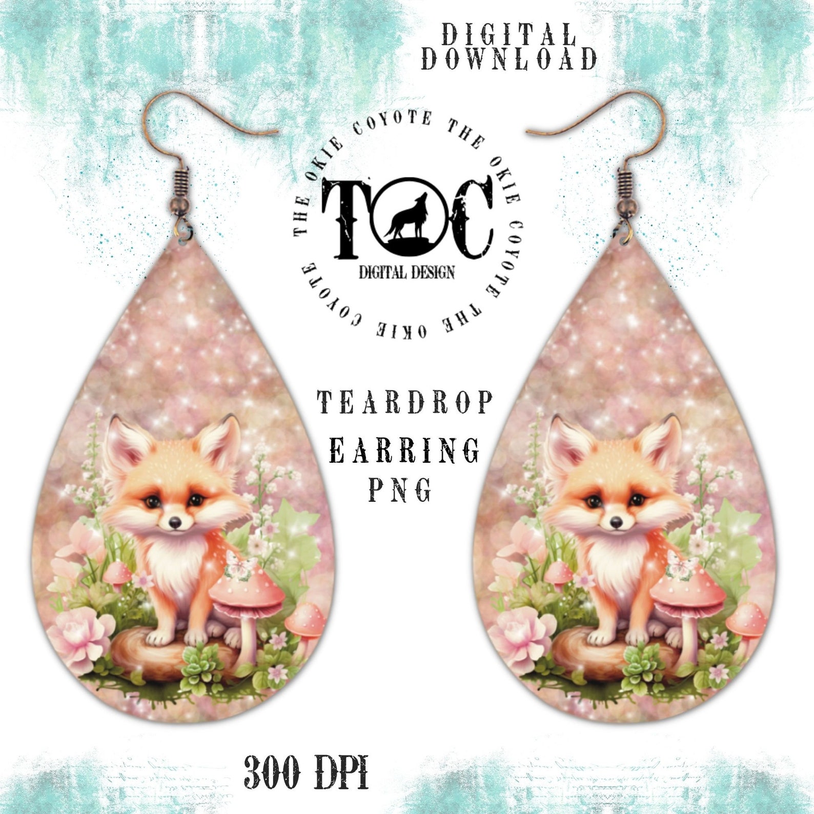 Pink Cottage Core Fox Sublimation Teardrop Earring PNG, Earring ...