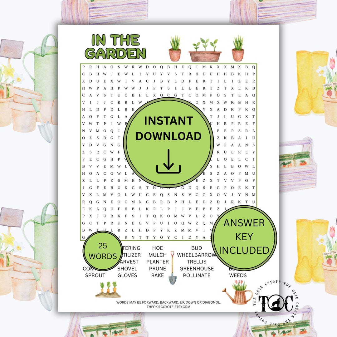 Printable Word Search in the Garden Puzzle Game Activity Answer Key ...