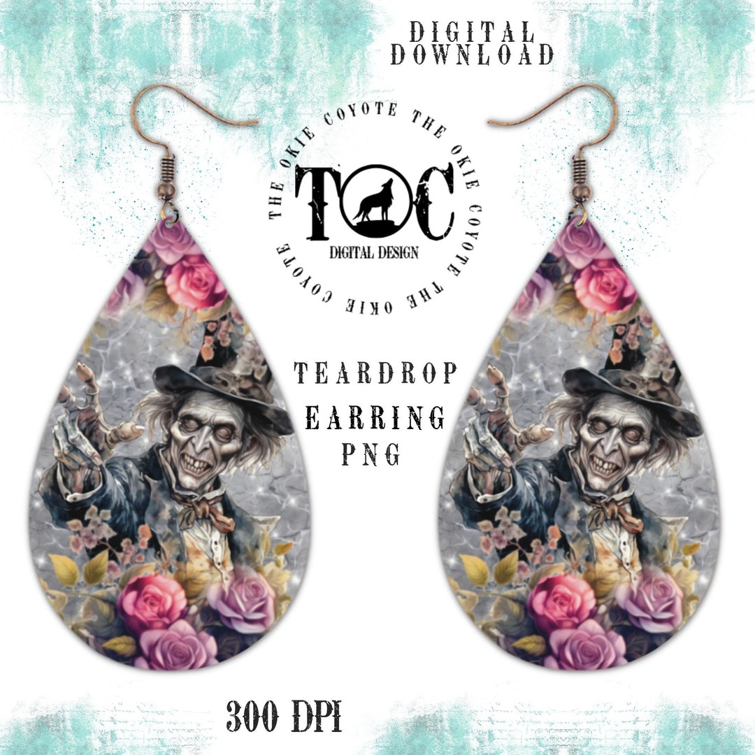 Gothic Halloween Teardrop Earring PNG: Sublimation Design (digital ...