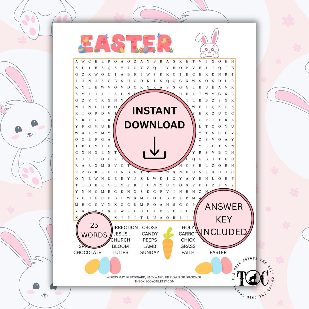 Printable Word Search Puzzle Game Easter Activity Answer Key Digital ...