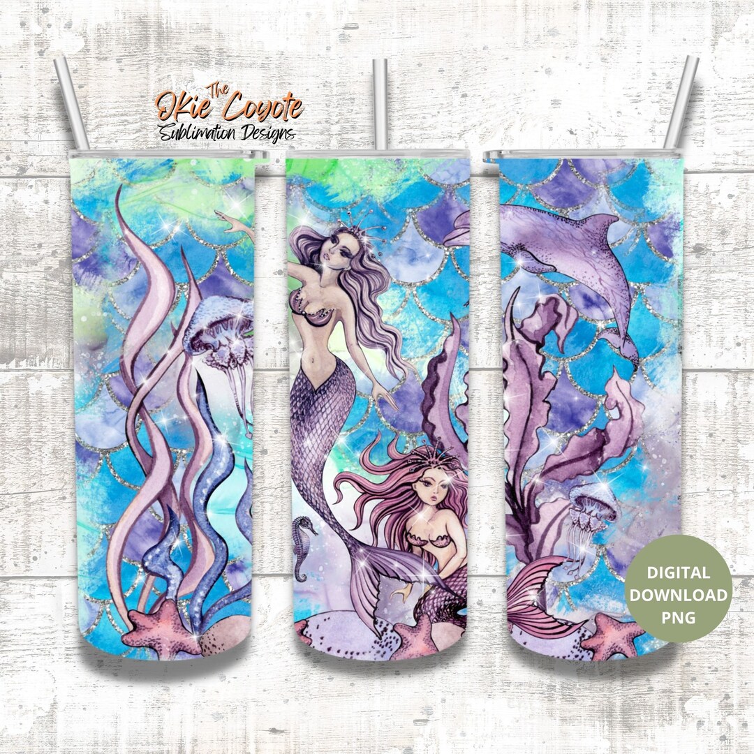 Tumbler Wrap Template Mermaids Dolphins Jellyfish Tumbler - Etsy
