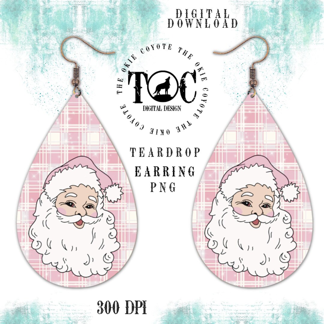 Retro Pink Christmas Earring PNG Template, Digital Download ...