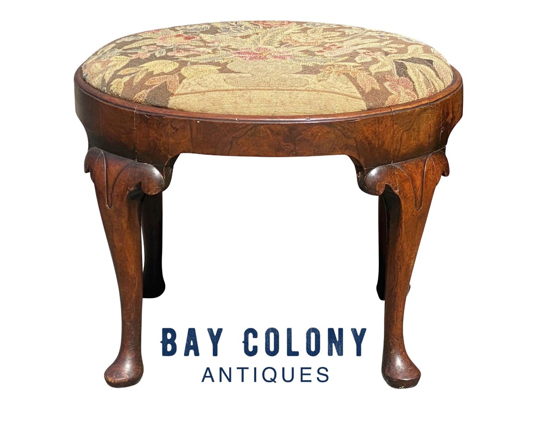 18th Century Antique Queen Anne Walnut Footstool With Floral ...