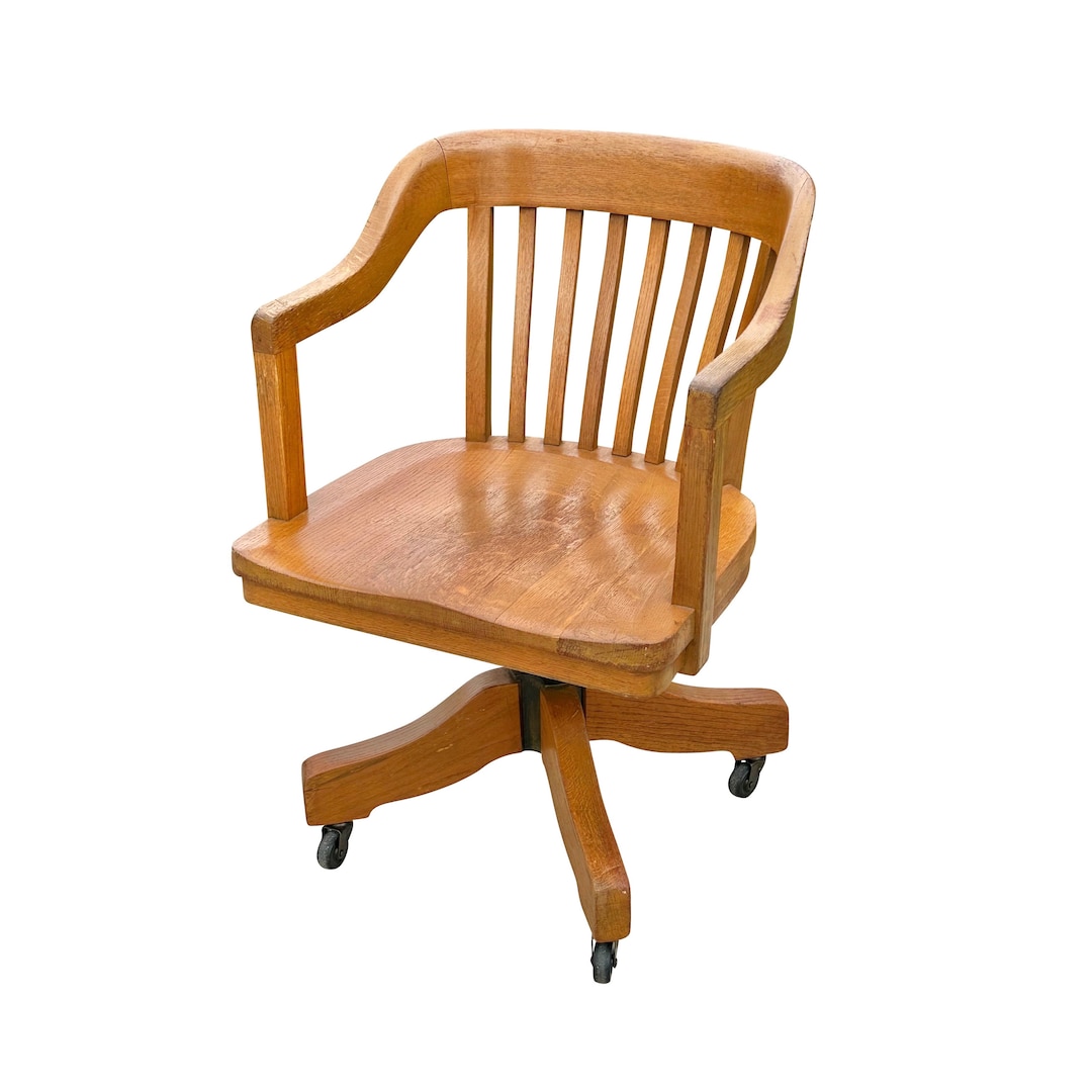Antique Victorian Oak Bank of England Arm Chair With Curved Seat ...