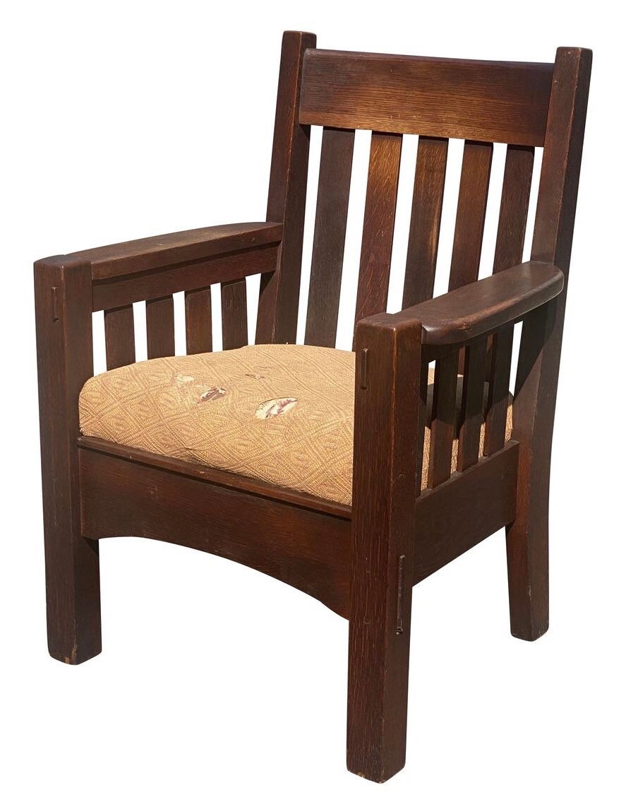 Antique Arts & Crafts Harden Tiger Oak Slatted Arm Chair - Etsy