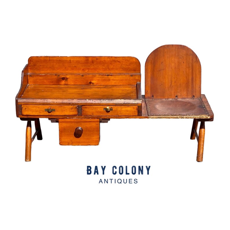 Antique Country Primitive Pine Cobblers Bench / Coffee Table With 3 ...