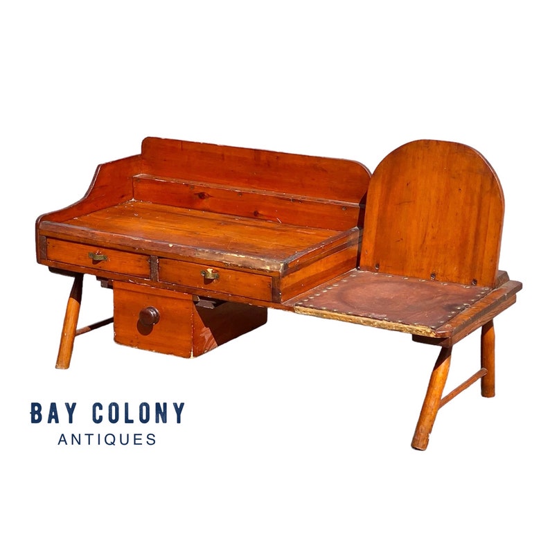 Antique Country Primitive Pine Cobblers Bench / Coffee Table With 3 ...