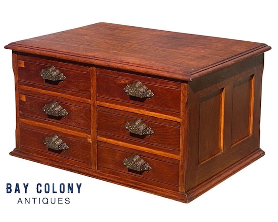 19th Century Antique Victorian Tiger Oak 6 Drawer Desktop File Cabinet Spool Cabinet Etsy