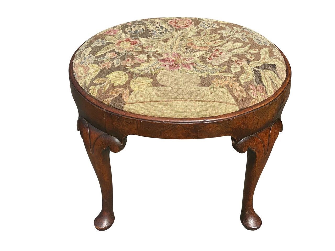 18th Century Antique Queen Anne Walnut Footstool With Floral ...