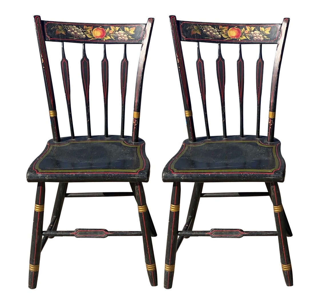 Antique Set of 4 Thumb Back Fancy Paint Chairs - Etsy