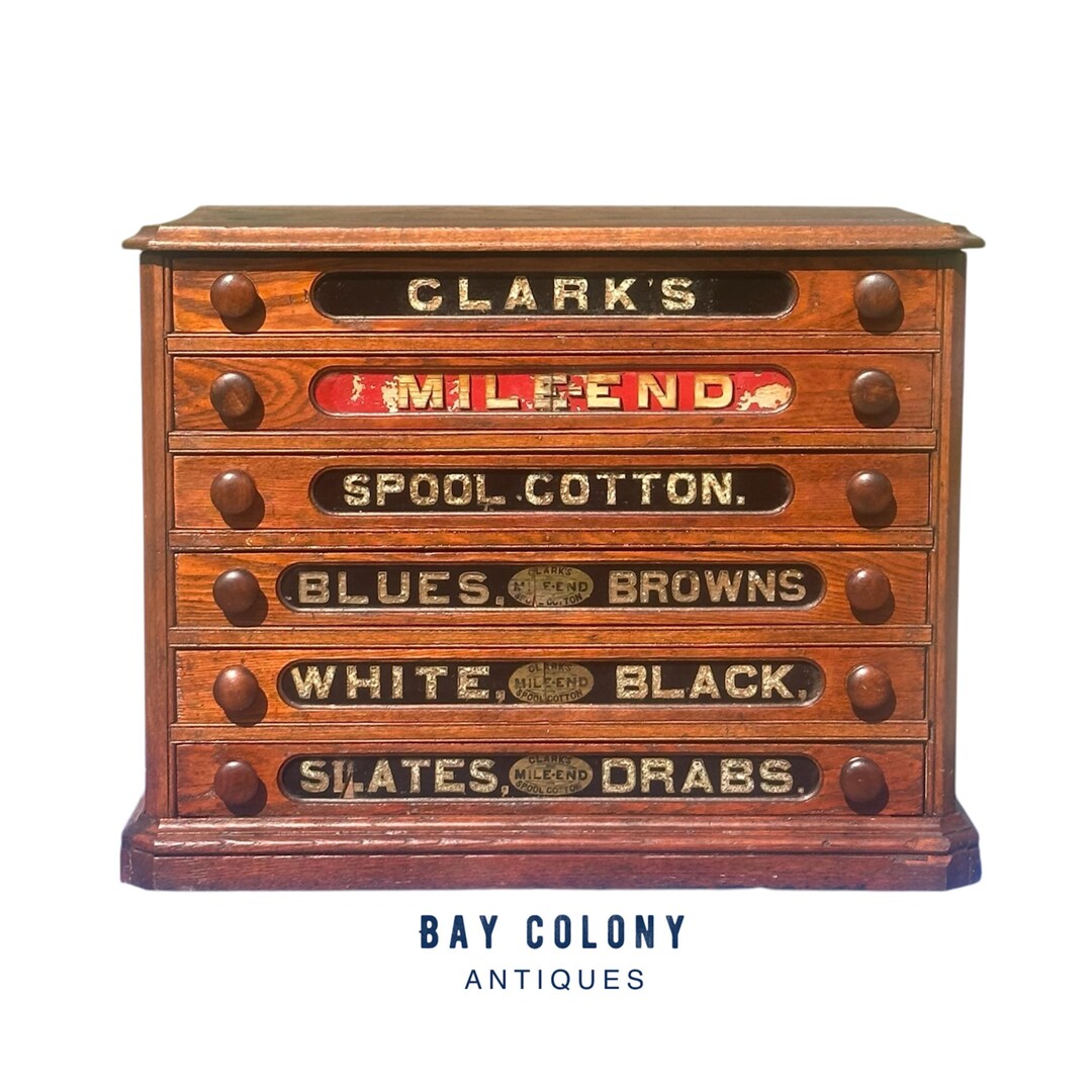 Antique Victorian Walnut Clark's Spool Cotton Cabinet With Reverse ...