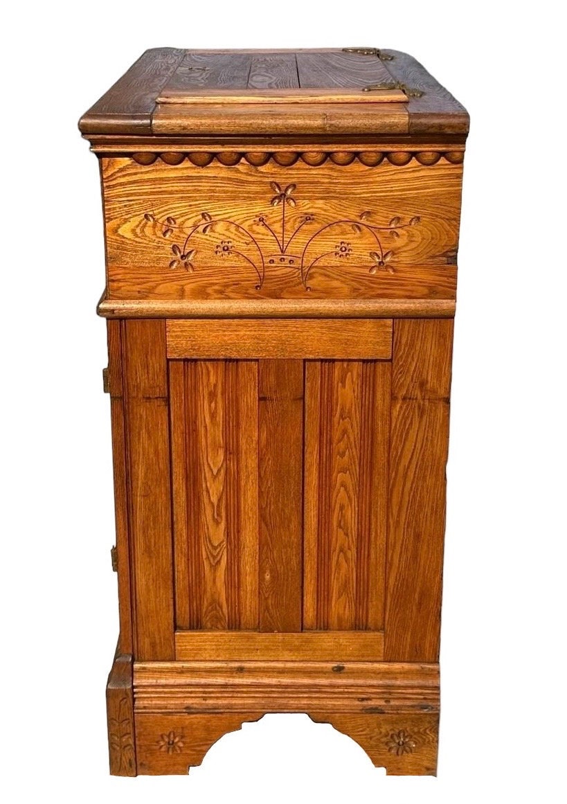 Victorian Oak Floral Carved Ice Chest With Zinc Lining & Phoenix Head ...
