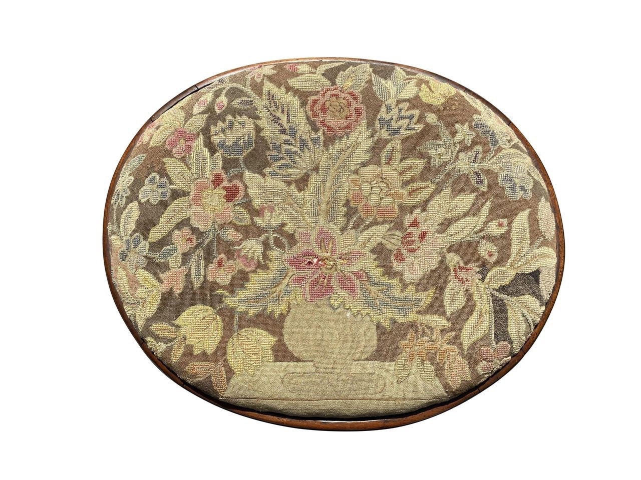 18th Century Antique Queen Anne Walnut Footstool With Floral ...
