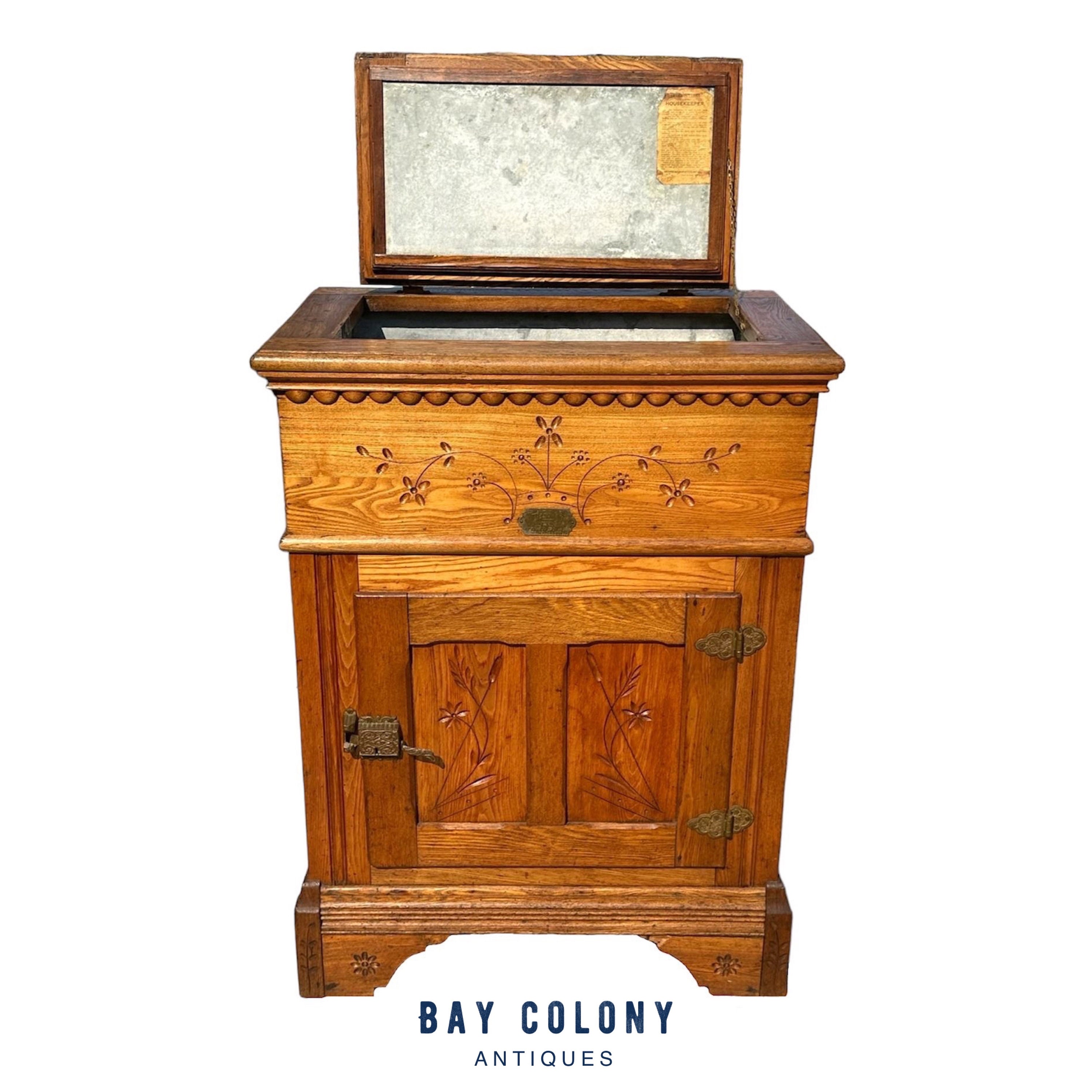 Victorian Oak Floral Carved Ice Chest With Zinc Lining & Phoenix Head ...