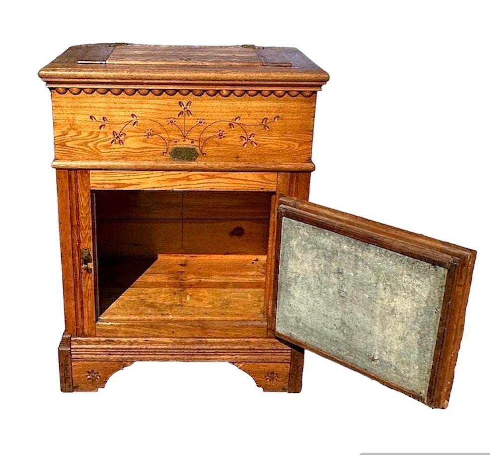 Victorian Oak Floral Carved Ice Chest With Zinc Lining & Phoenix Head ...