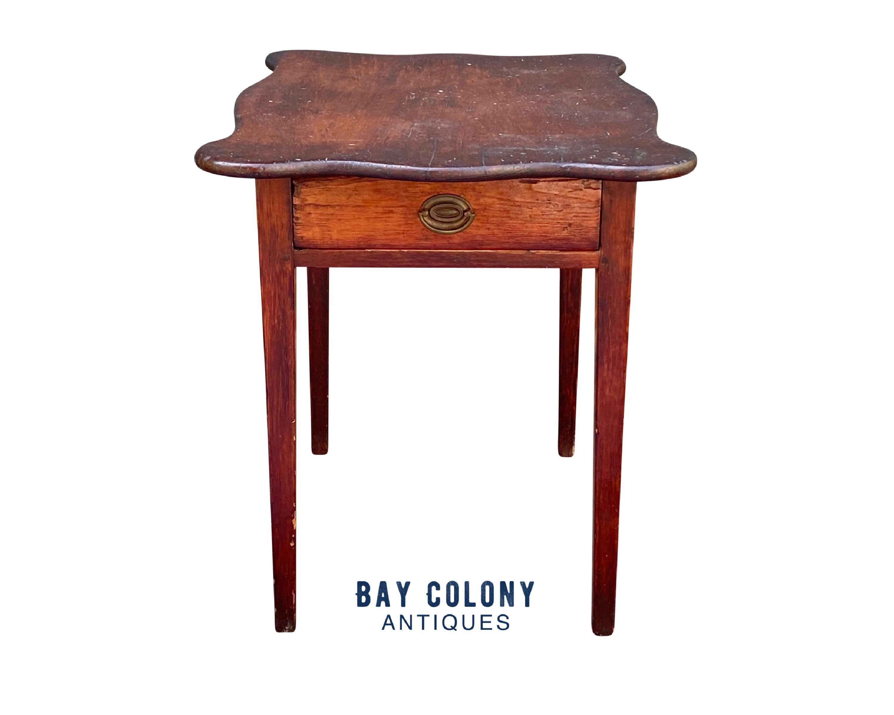 Antique Hepplewhite New England Pine One Drawer Table W/ Serpentine Top ...
