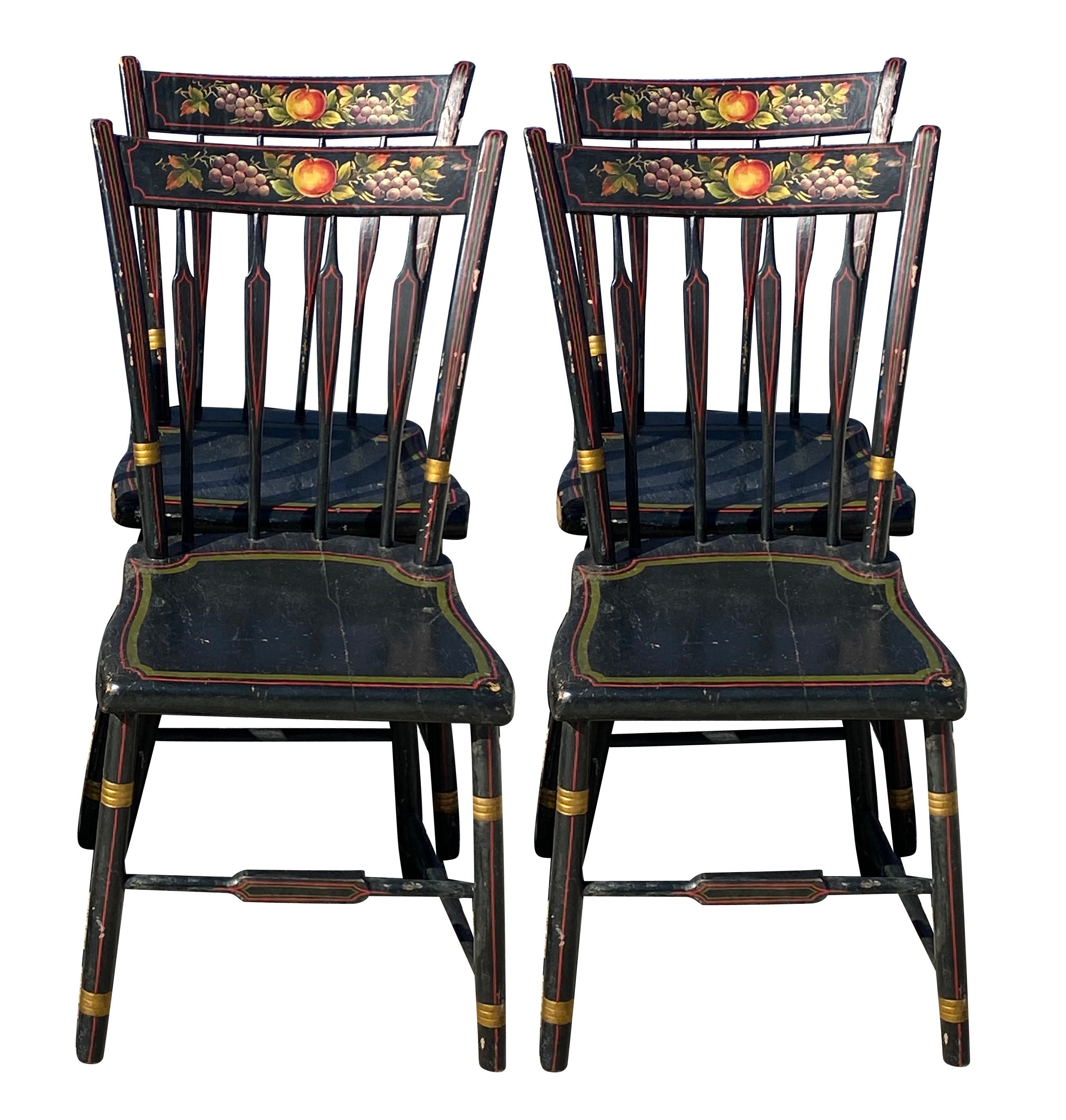 Antique Set of 4 Thumb Back Fancy Paint Chairs - Etsy