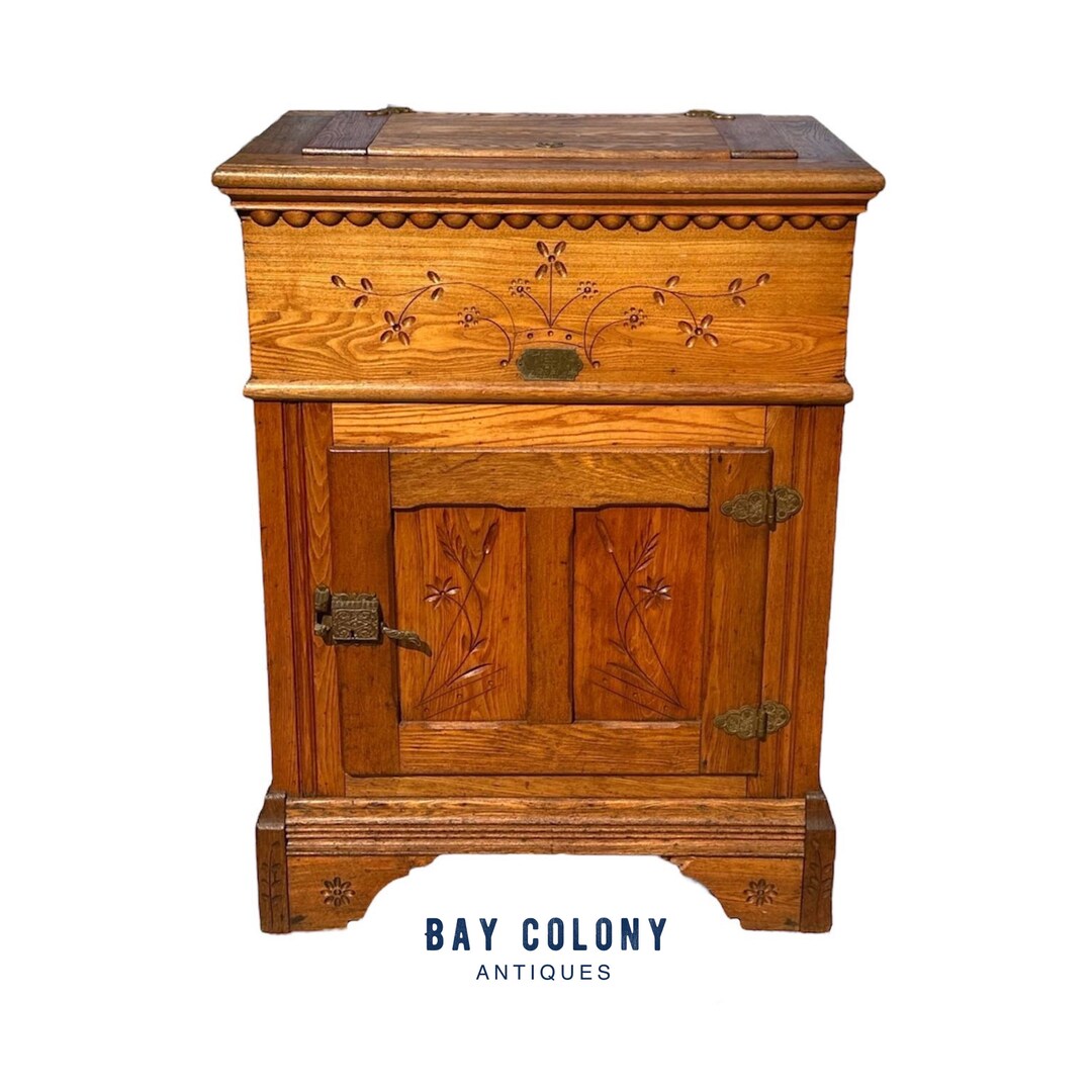 Victorian Oak Floral Carved Ice Chest With Zinc Lining & Phoenix Head ...