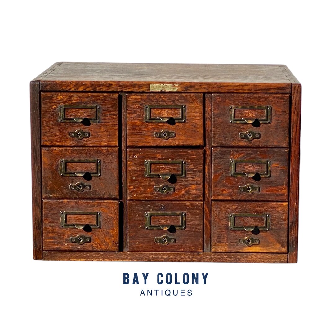 Antique Oak 9 Drawer Index Card Catalog Wood File Cabinet - Etsy