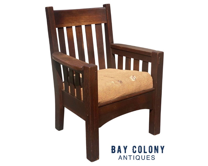Antique Arts & Crafts Harden Tiger Oak Slatted Arm Chair - Etsy