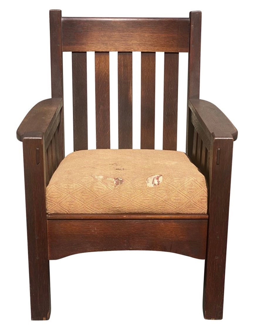 Antique Arts & Crafts Harden Tiger Oak Slatted Arm Chair - Etsy