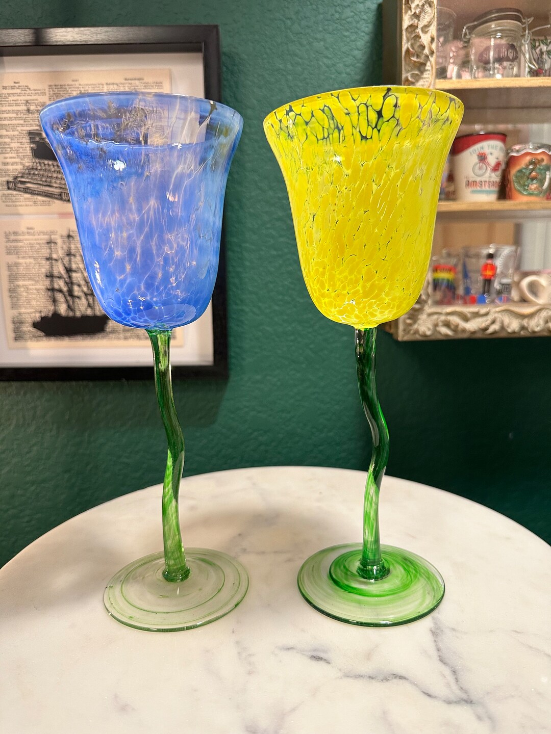 Neiman Marcus Art Nouveau Confetti Wine Glasses - Set of 2 - Etsy