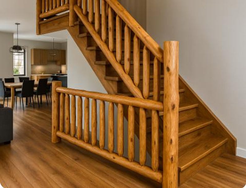 Rustic Oak Log Railing: Handmade Solid Wood Stair & Balcony Handrail - Etsy