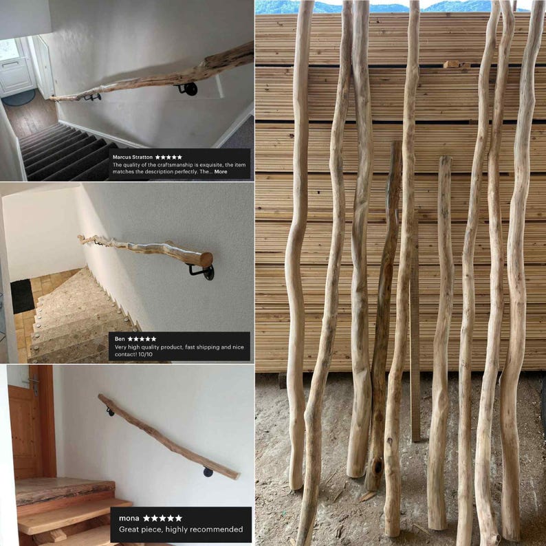 Handmade Wooden Handrail – Natural Finish | Custom Size | Wall Mounted ...