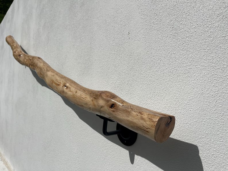 Handmade Wooden Handrail: Natural Finish, Wall Mounted Stair Railing ...