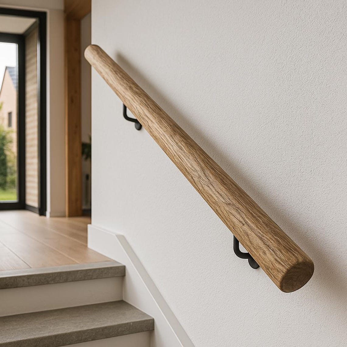 Handmade Wooden Handrail – Natural Finish | Custom Size | Wall Mounted ...