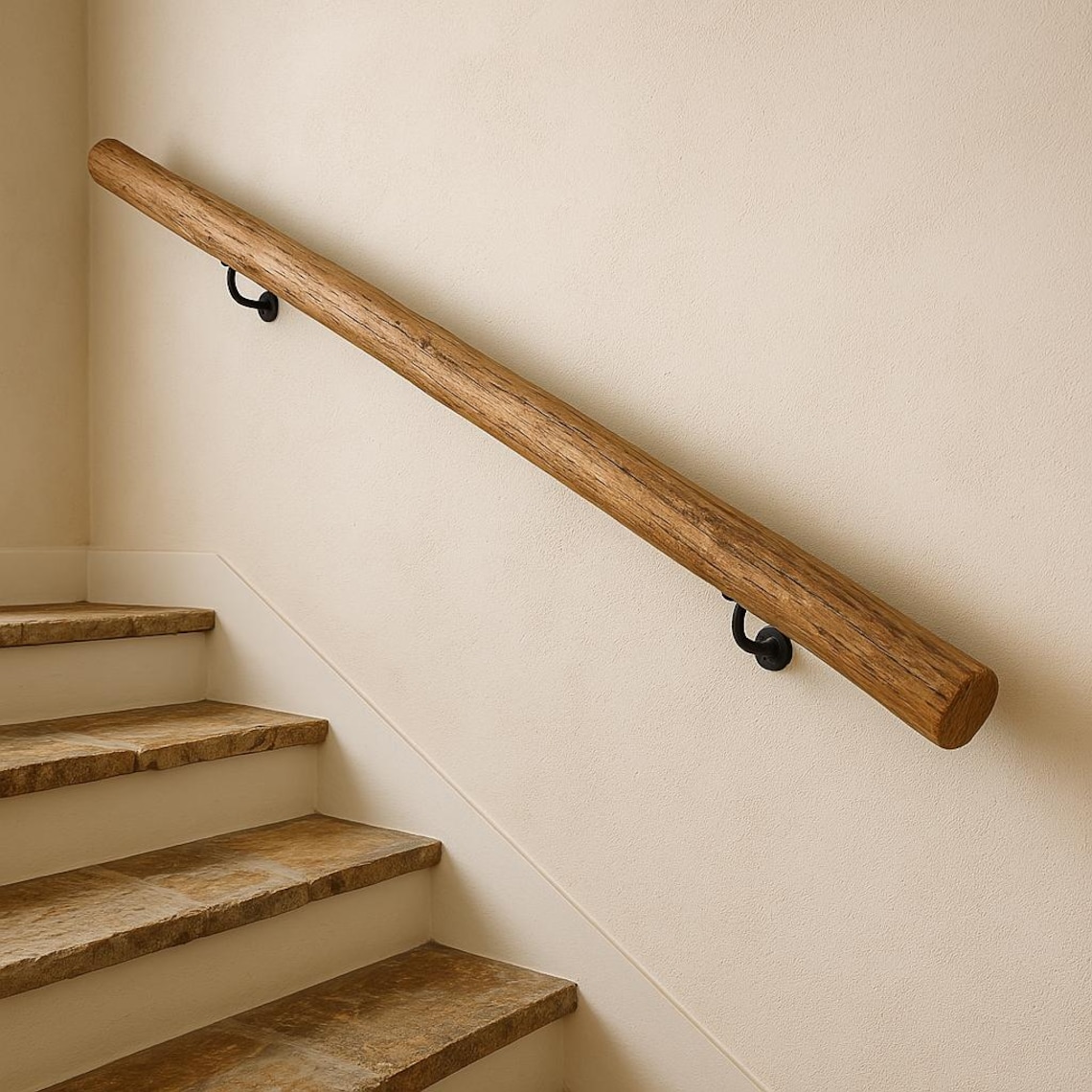 Handmade Wooden Handrail – Natural Finish | Custom Size | Wall Mounted ...