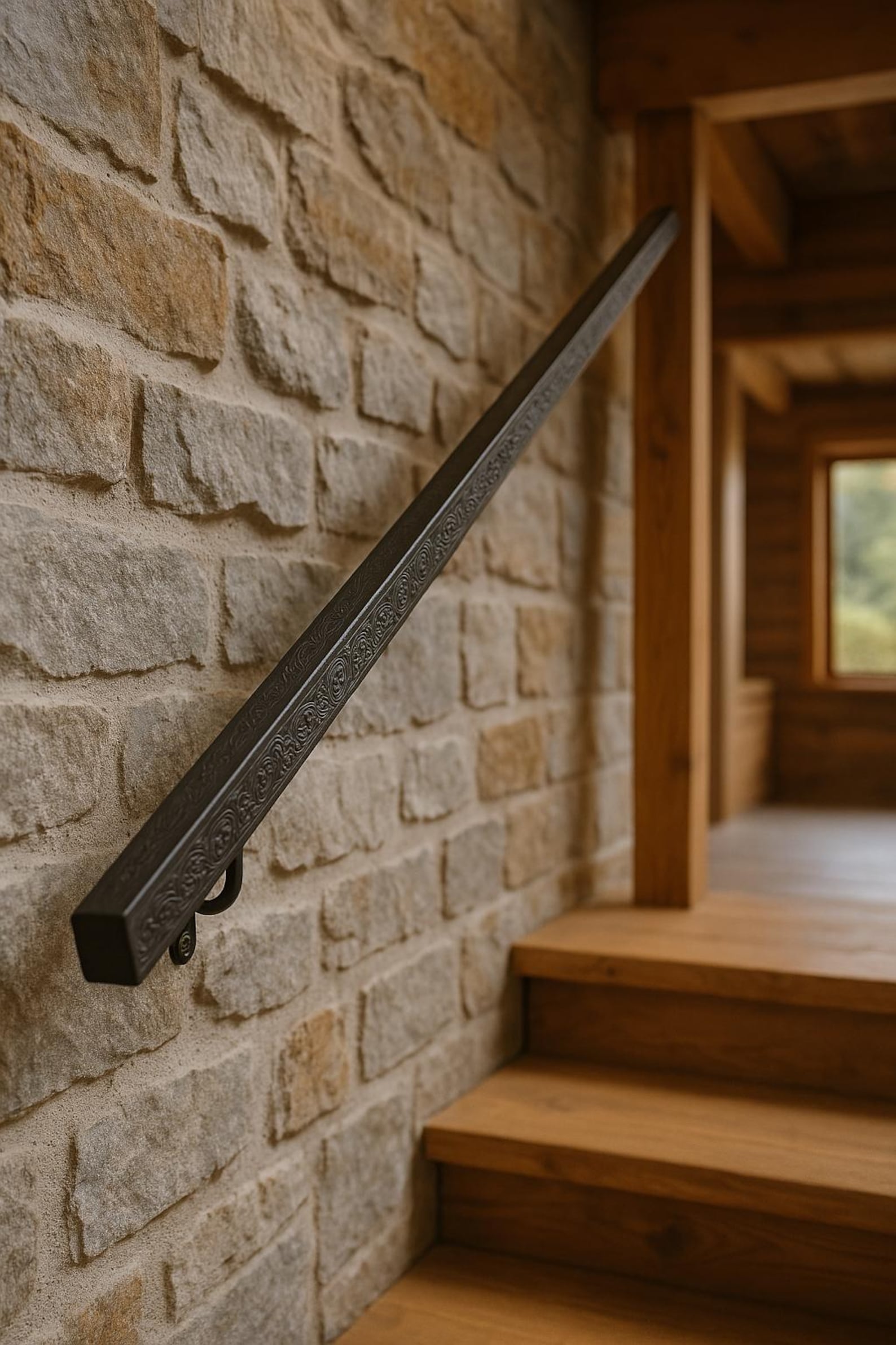 Custom Wrought Iron Handrail – Floral Engraved Wall Rail – Elegant ...