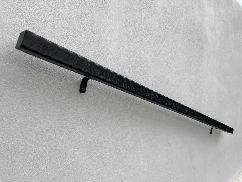 Custom Wrought Iron Handrail – Floral Engraved Wall Rail – Elegant ...