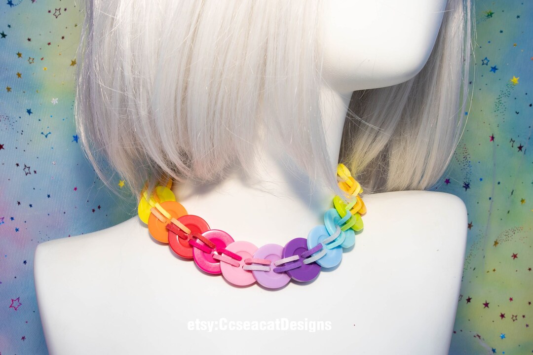 Kawaii Cute Rainbow Color Button Necklace - Etsy