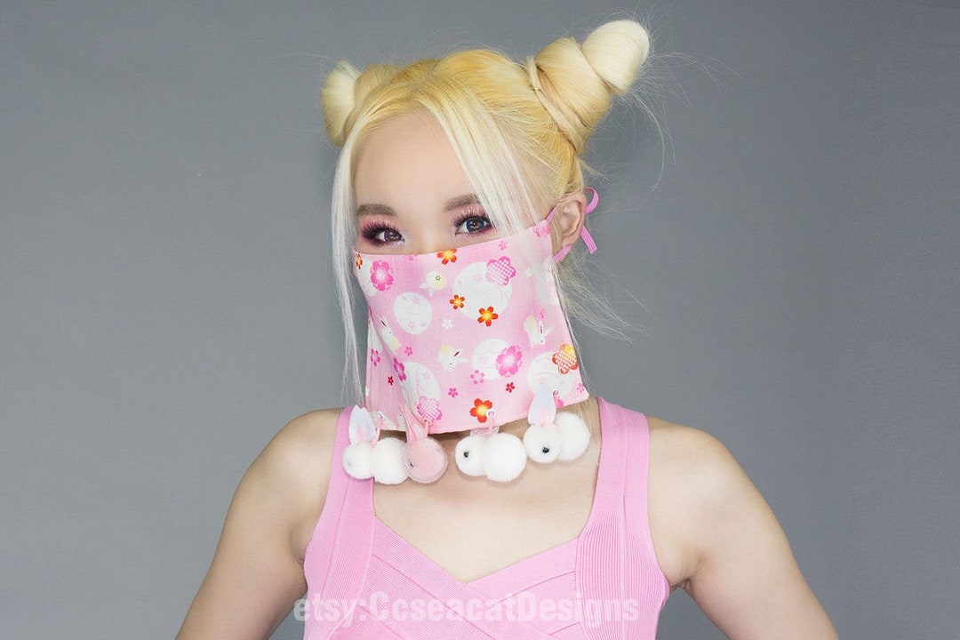 Cute Kawaii Pink Bunny Mask Covering With Dangling Bunnies - Etsy
