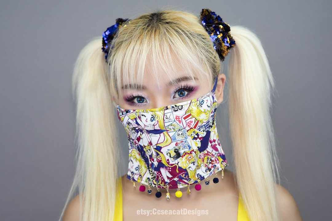 Kawaii Cute Sailor Moon Mask Covering With Dangling Metal Sailor Moon ...