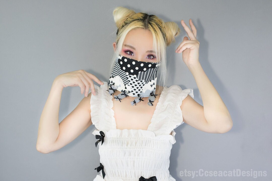 Cute Kawaii Black and White Clouds Face Covering Face Mask With Four ...