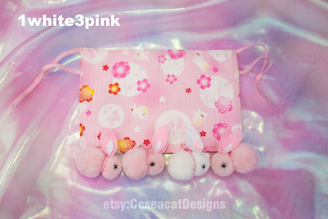 Cute Kawaii Pink Bunny Mask Covering With Dangling Bunnies - Etsy