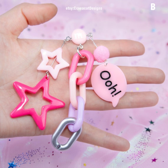 Pink Kawaii Cute ooh Collage Earrings With Stars | Etsy