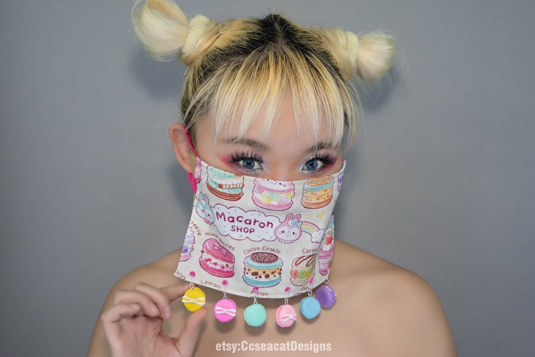 Kawaii Cute Rainbow Color Macaron Face Mask Covering With Dangling ...